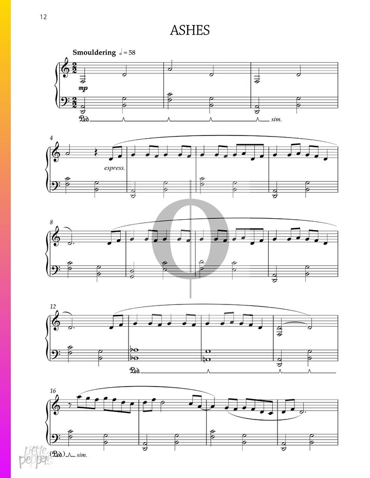 Ashes (Elissa Milne) Piano Sheet Music - OKTAV
