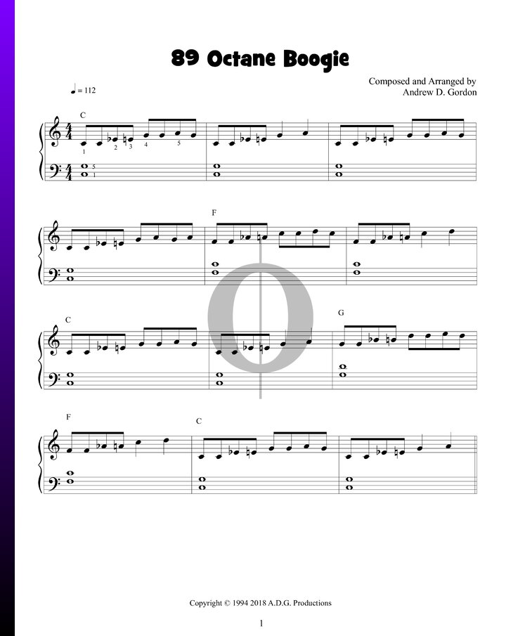 89 Octane Boogie (Andrew D. Gordon) Piano Sheet Music - OKTAV