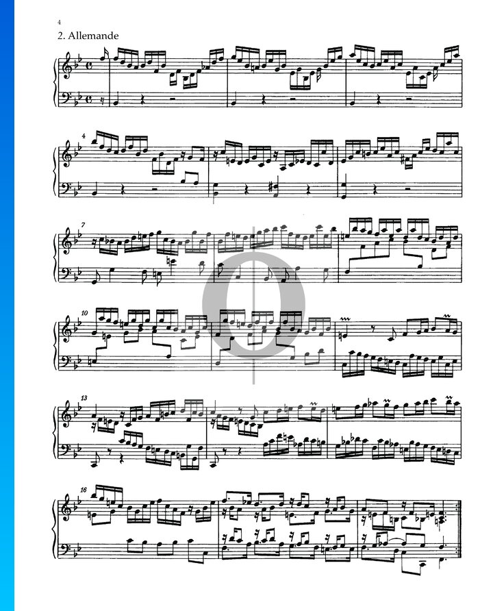 Partita 1, BWV 825: 2. Allemande (Johann Sebastian Bach) Piano Sheet ...