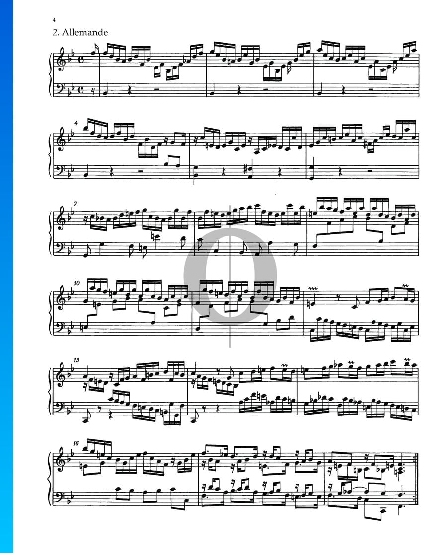 Partita 1, BWV 825: 2. Allemande (Johann Sebastian Bach) Piano Sheet ...