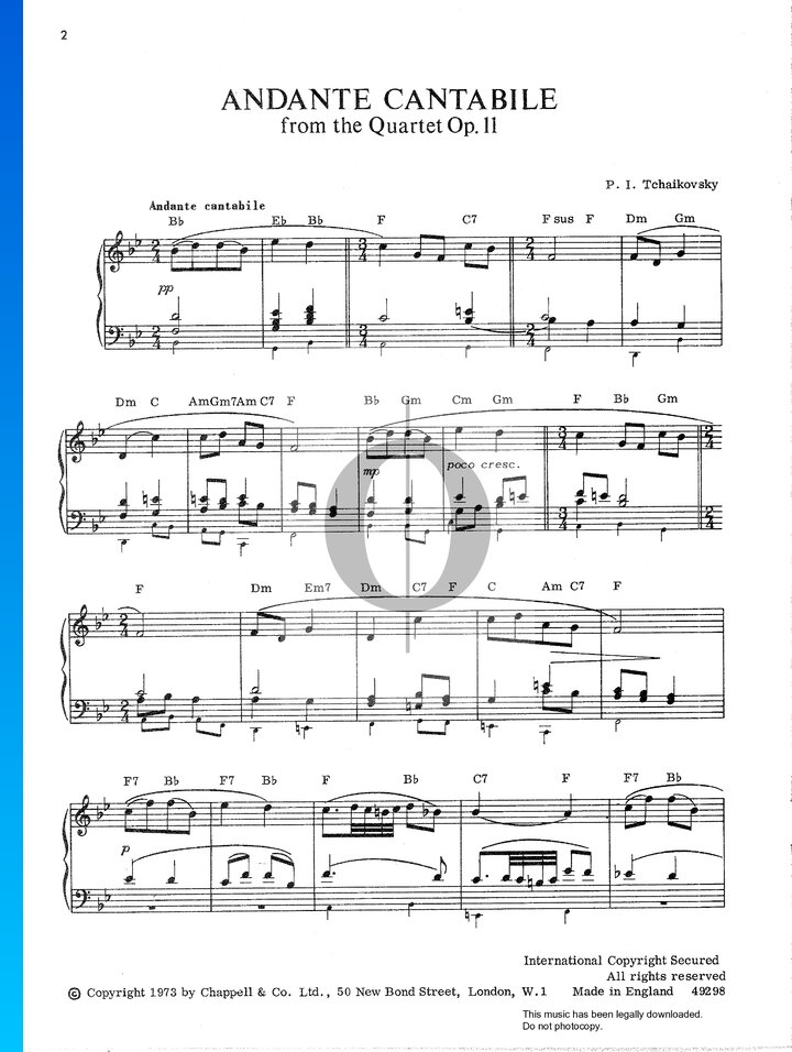 String Quartet No. 1 in D Major, Op. 11: 2. Andante cantabile (Pjotr ...
