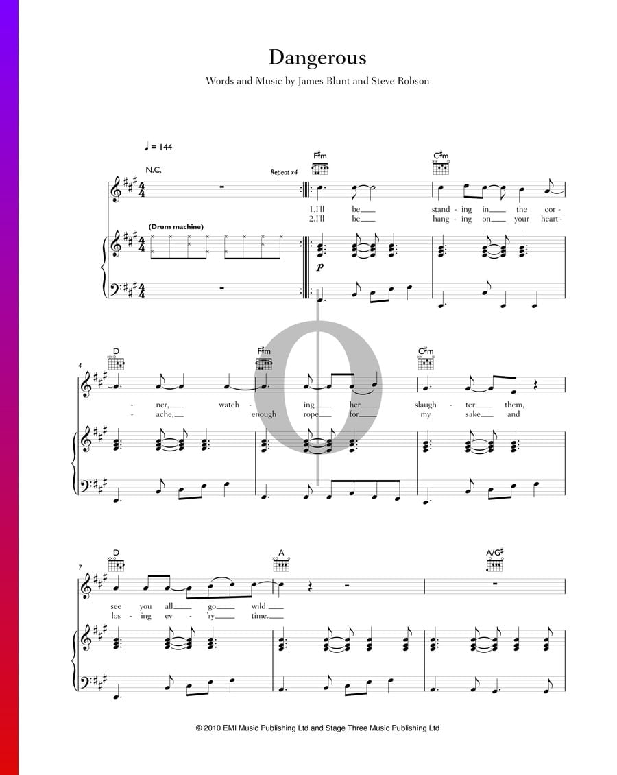 Dangerous (James Blunt) Piano Sheet Music - OKTAV