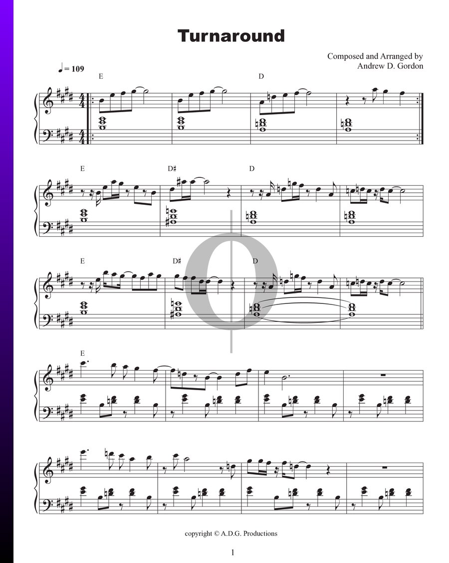 Turnaround (Andrew D. Gordon) Piano Sheet Music - OKTAV