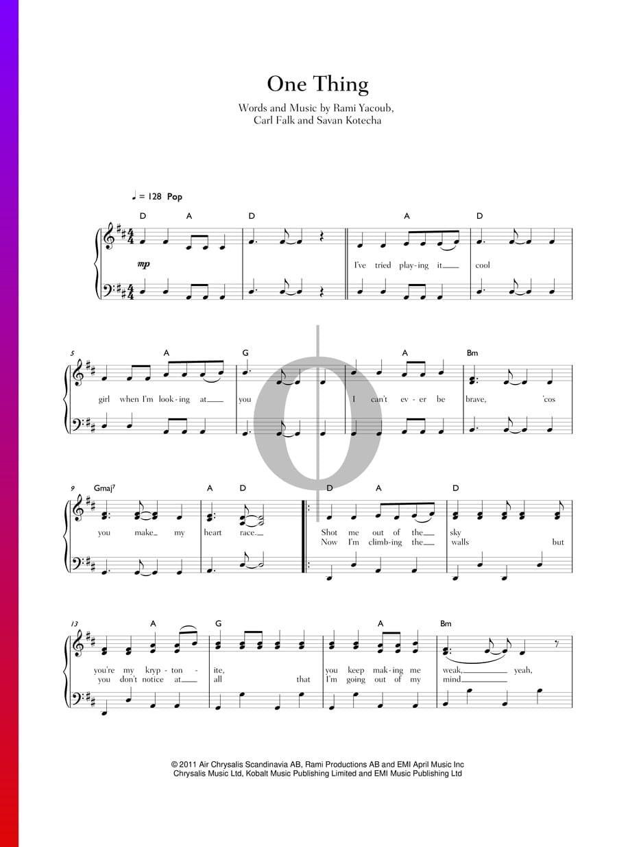One Thing (One Direction) Piano Sheet Music - OKTAV