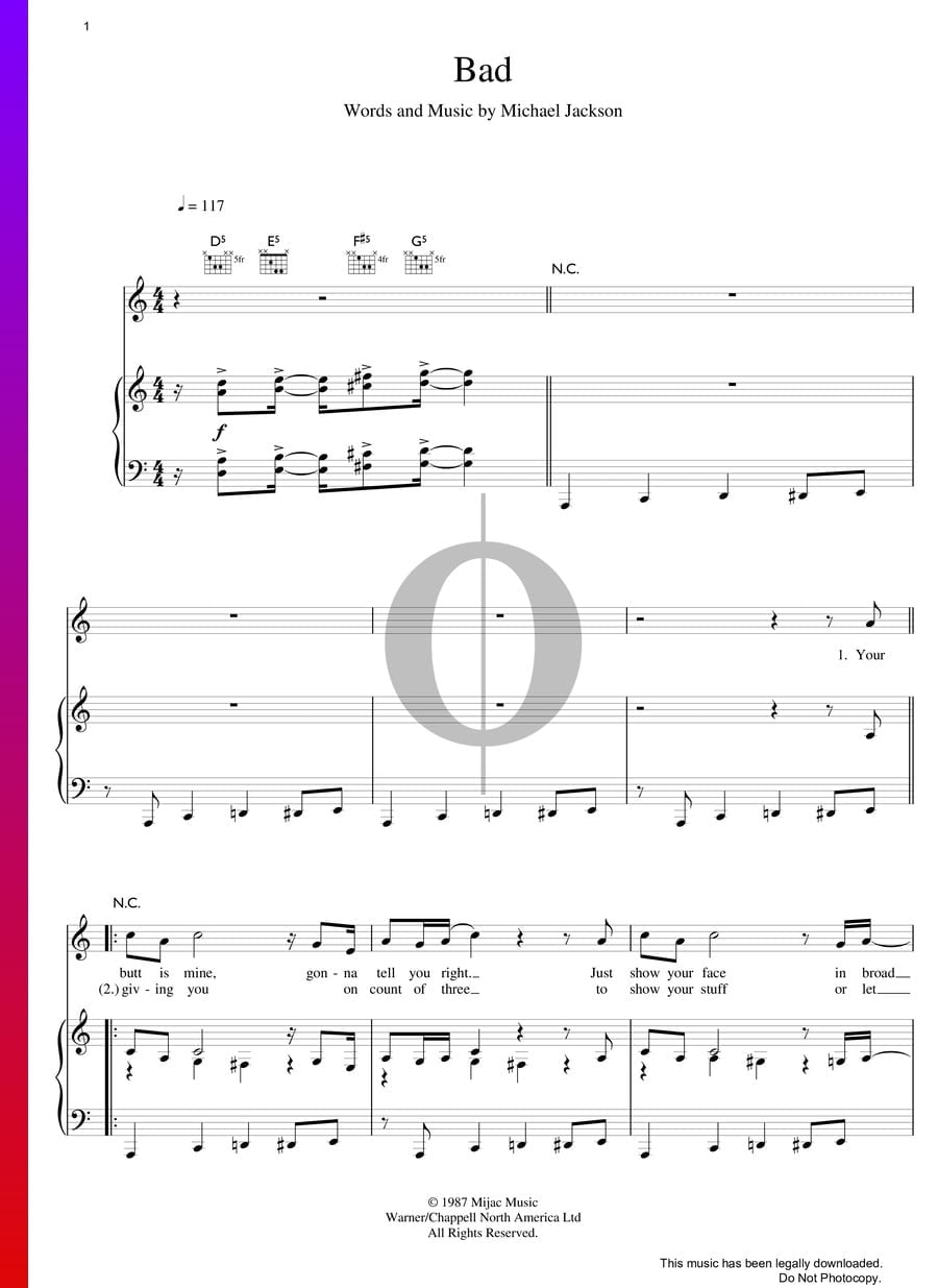 Bad (Michael Jackson) Piano Sheet Music - OKTAV