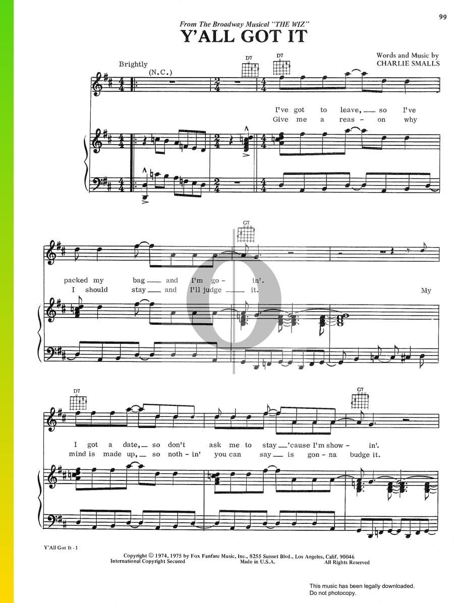 Y'All Got It (Charlie Smalls) Piano Sheet Music - OKTAV