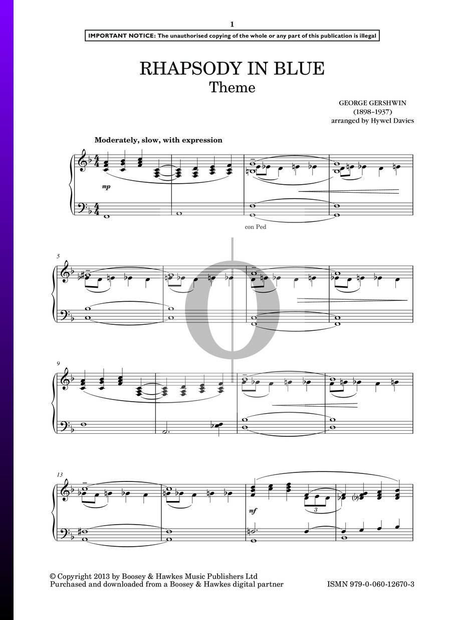Rhapsody In Blue (Theme) (George Gershwin) Piano Sheet Music - OKTAV