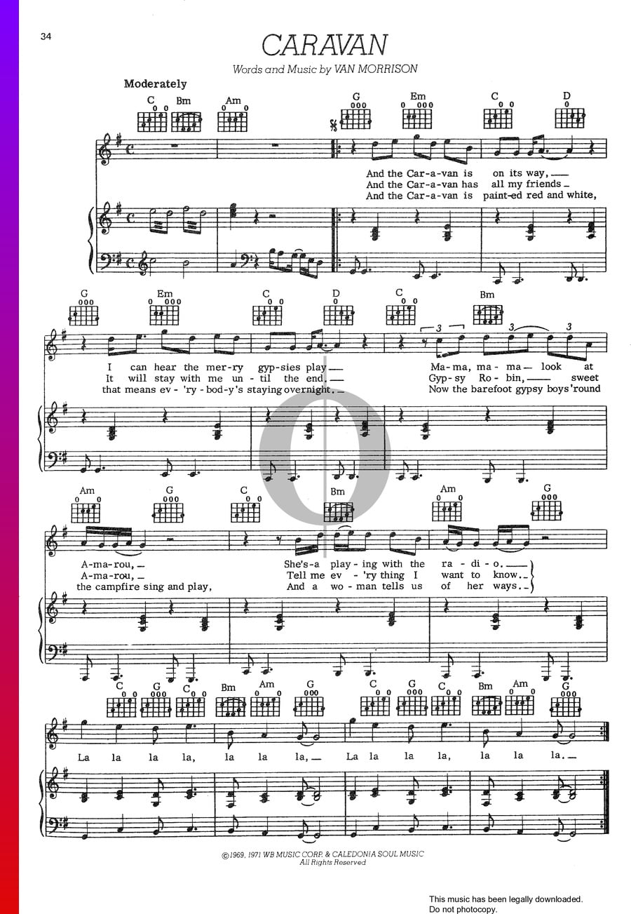 Caravan (Van Morrison) Piano Sheet Music - OKTAV