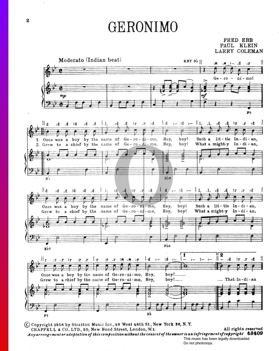Geronimo (The Four Voices) Piano Sheet Music - OKTAV