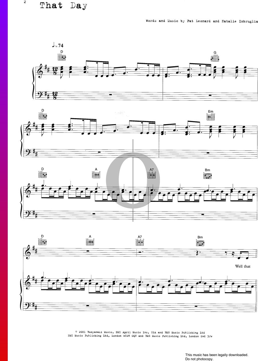 That Day (Natalie Imbruglia) Piano Sheet Music - OKTAV