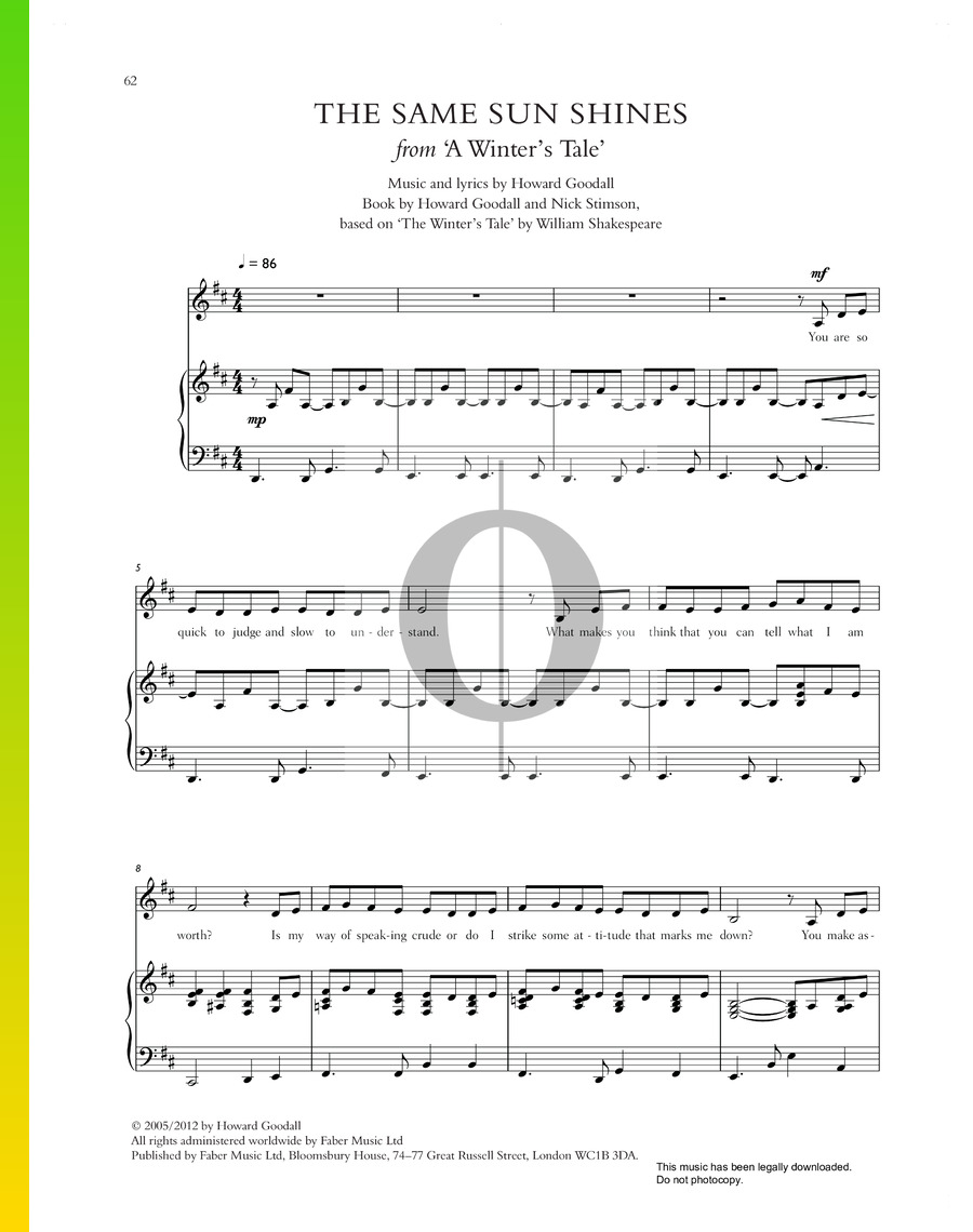 The Same Sun Shines (Howard Goodall) Piano Sheet Music - OKTAV