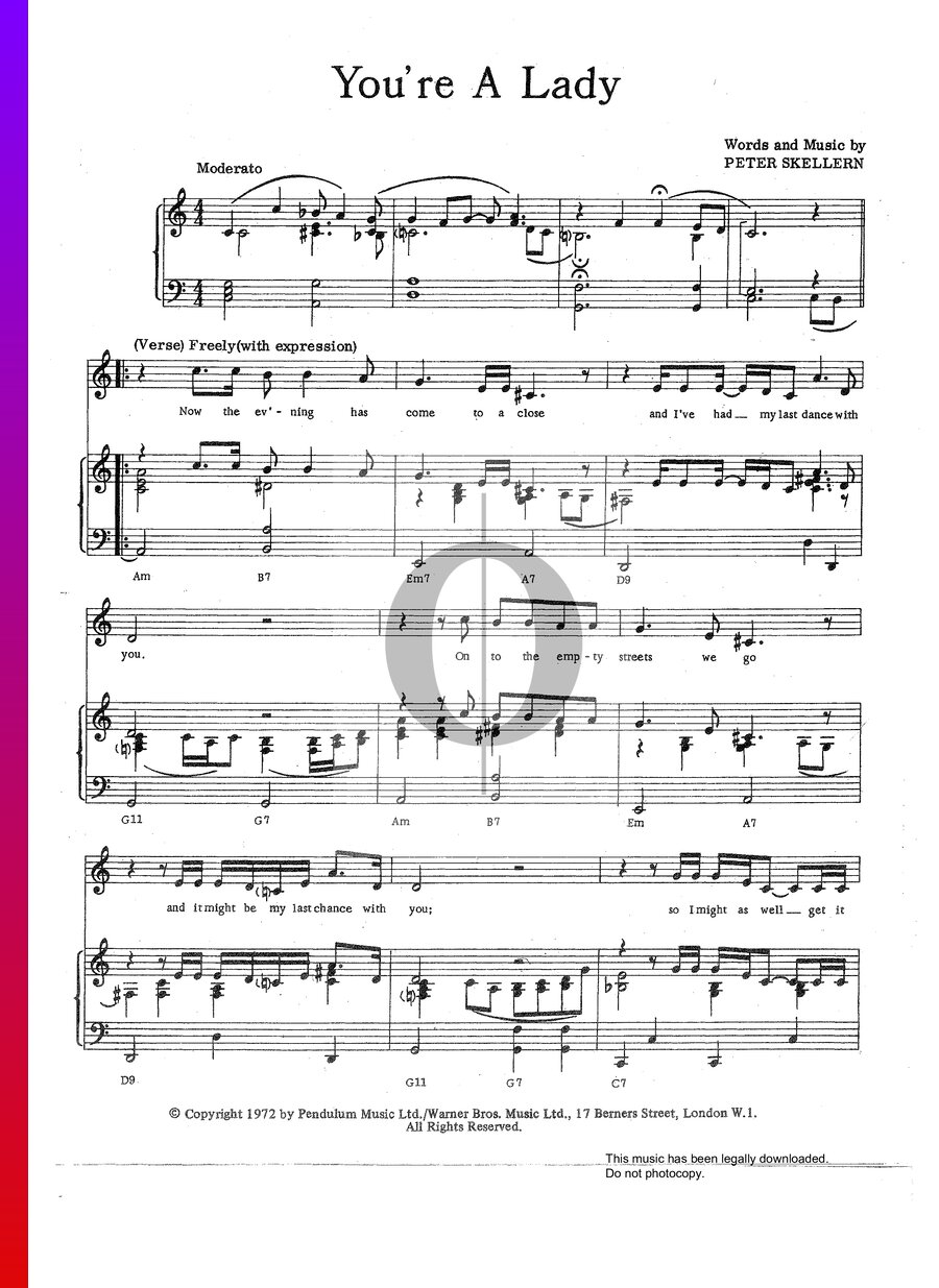 You're A Lady » Peter Skellern - Partitions de piano - OKTAV