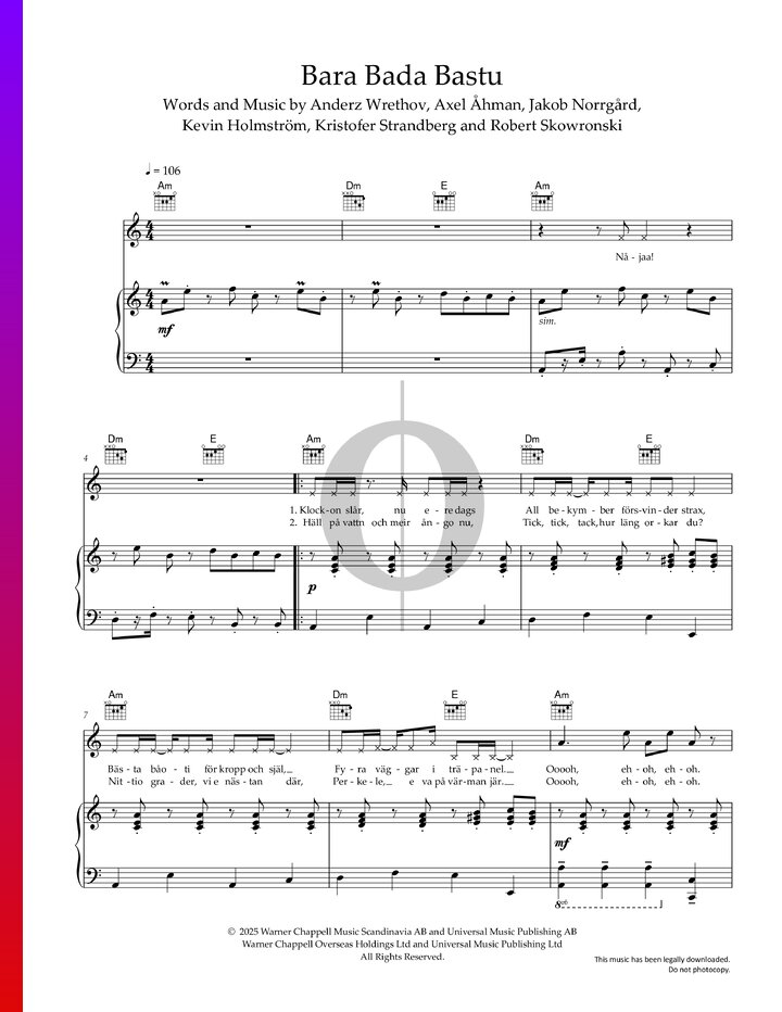 Bara Bada Bastu » KAJ - Partituras de piano - OKTAV