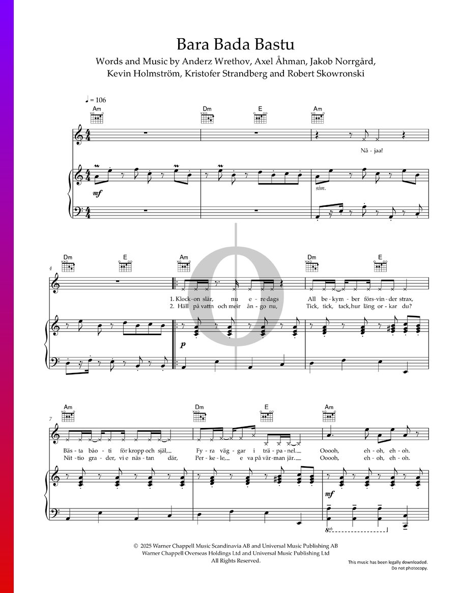 Bara Bada Bastu di KAJ - Spartiti per pianoforte - OKTAV