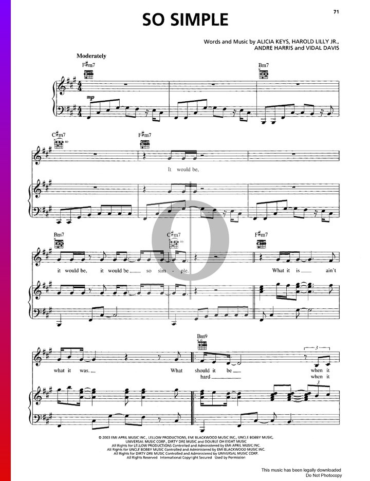 So Simple (Alicia Keys) Piano Sheet Music - OKTAV