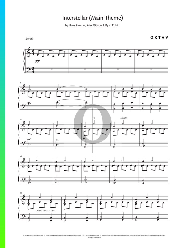 Interstellar (Main Theme) Partitura de Interstellar (Piano Solo) - OKTAV