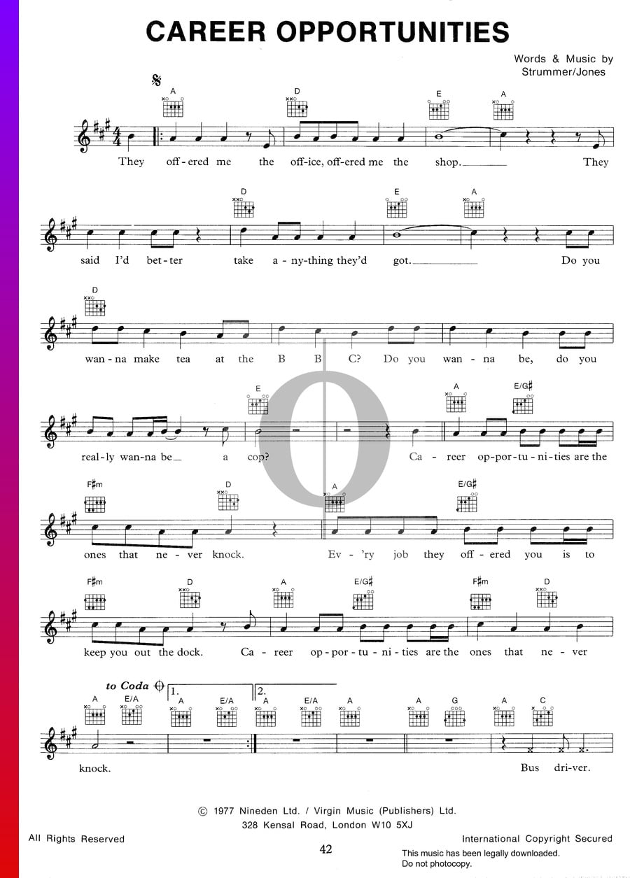 Career Opportunities (The Clash) Piano Sheet Music - OKTAV