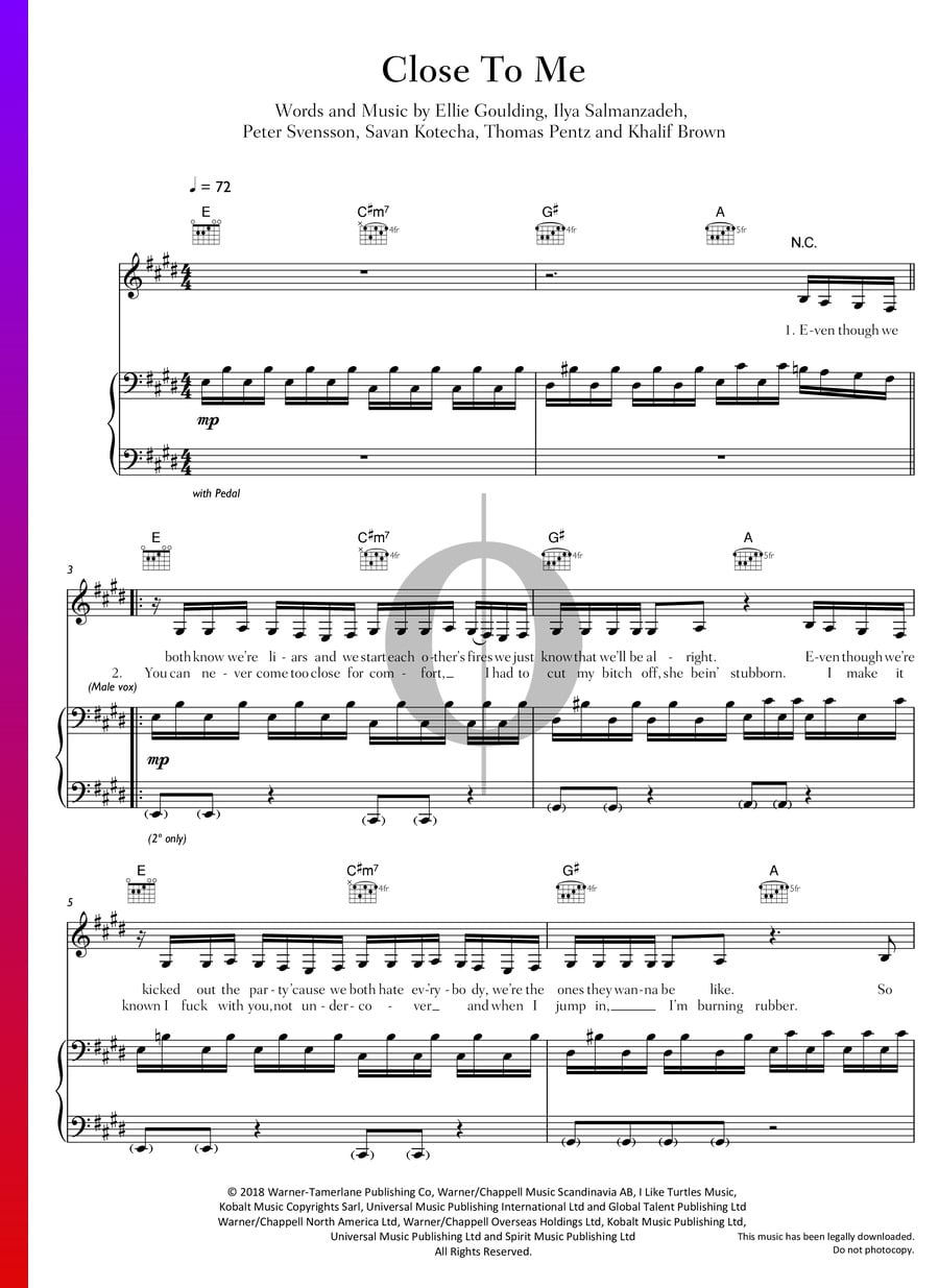 Close To Me (Ellie Goulding) Piano Sheet Music - OKTAV