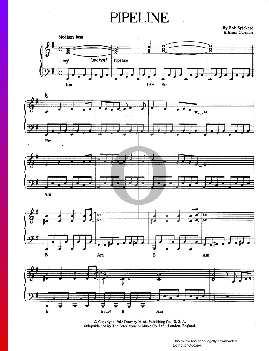 Pipeline (The Chantays) Piano Sheet Music - OKTAV