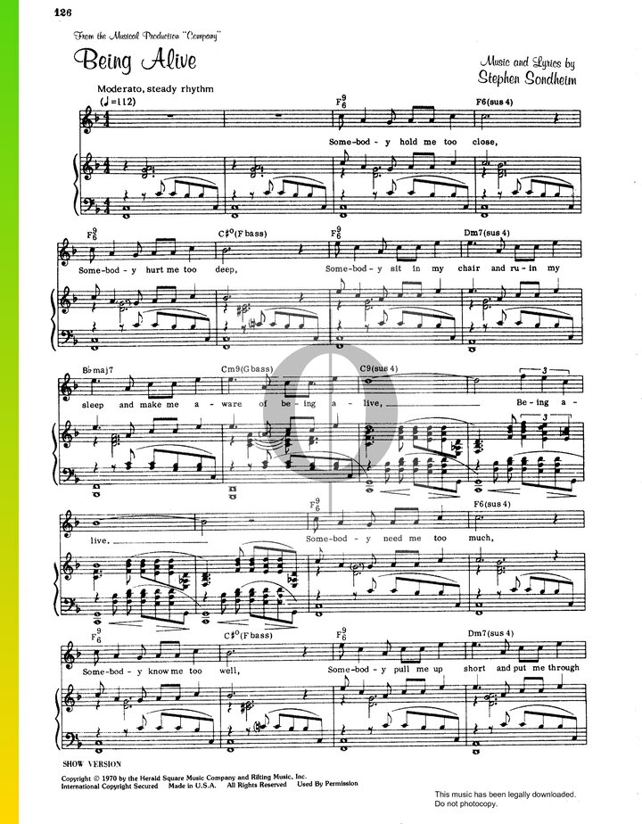 Being Alive (Stephen Sondheim) Piano Sheet Music - OKTAV