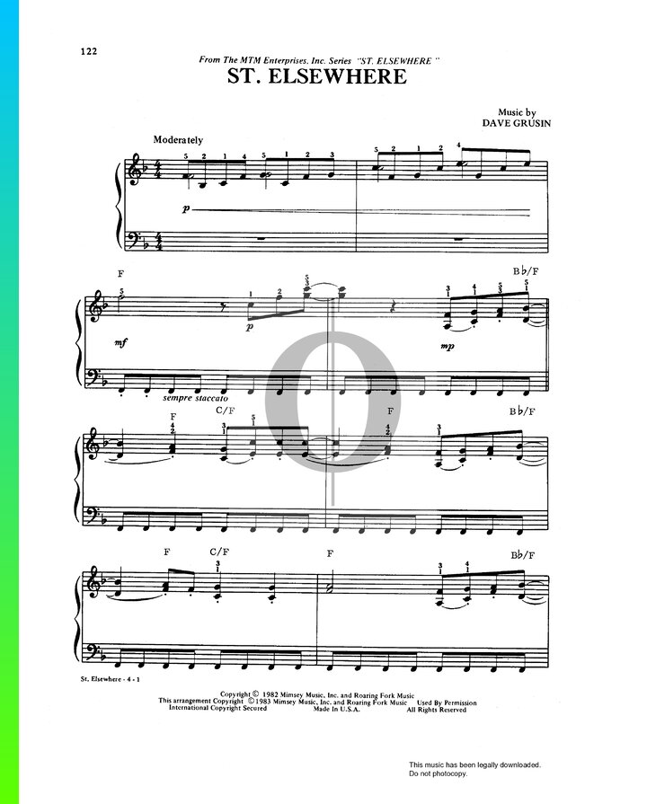 St. Elsewhere Theme Piano Sheet Music from St. Elsewhere by Dave Grusin ...