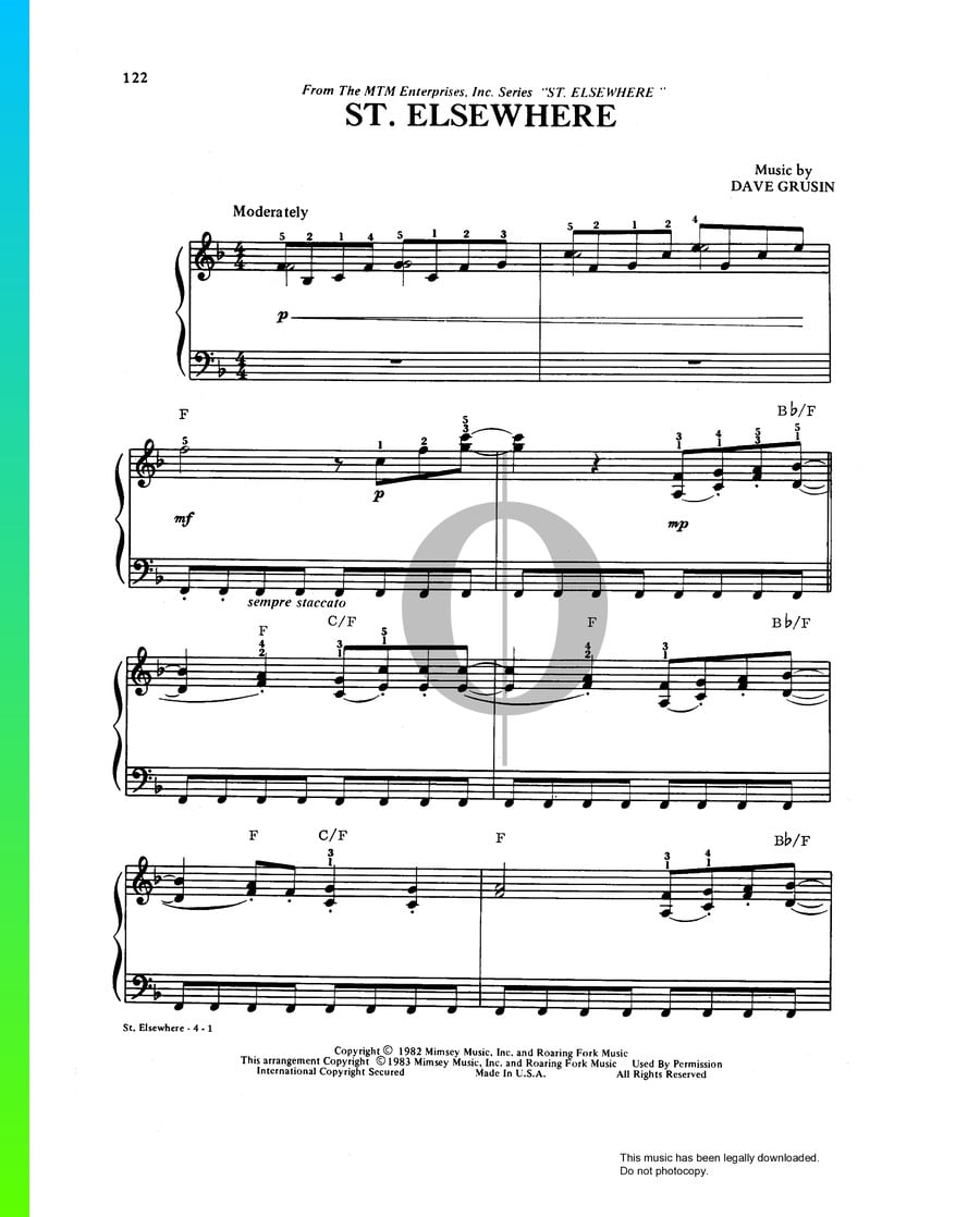 St. Elsewhere Theme Piano Sheet Music from St. Elsewhere by Dave Grusin ...