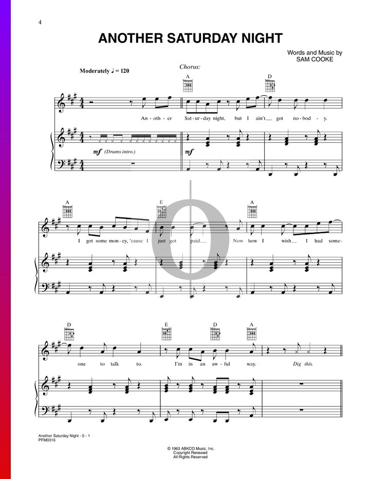 Another Saturday Night (Sam Cooke) Piano Sheet Music - OKTAV