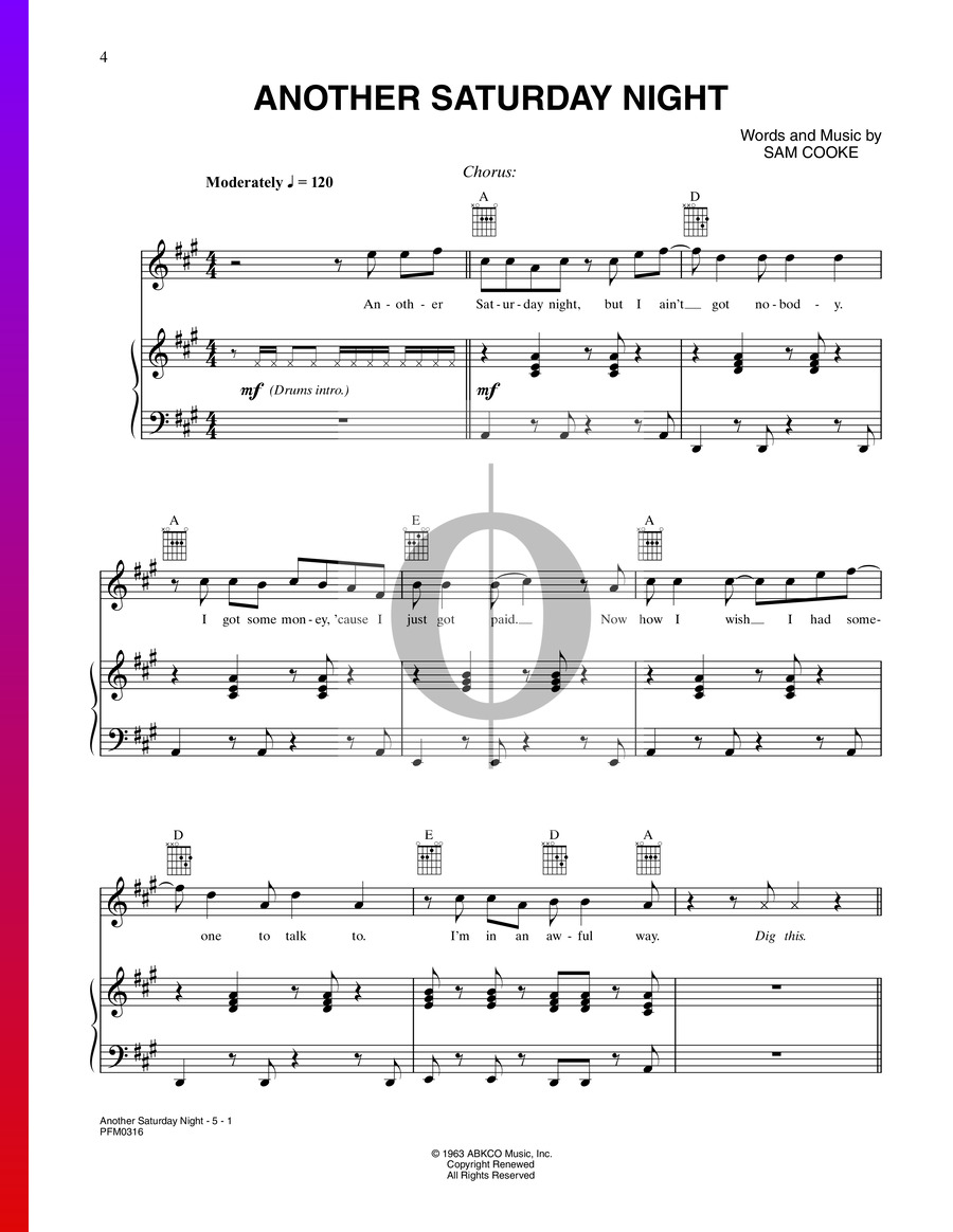 Another Saturday Night (Sam Cooke) Piano Sheet Music - OKTAV