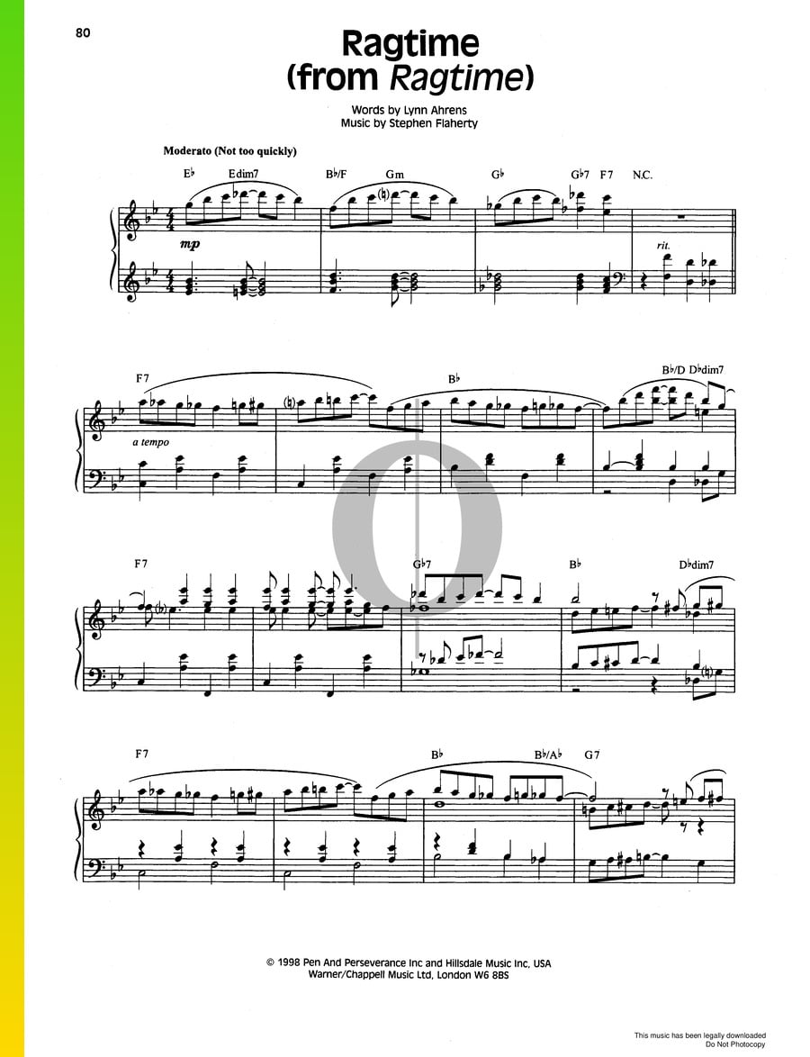 Ragtime (Stephen Flaherty) Piano Sheet Music - OKTAV