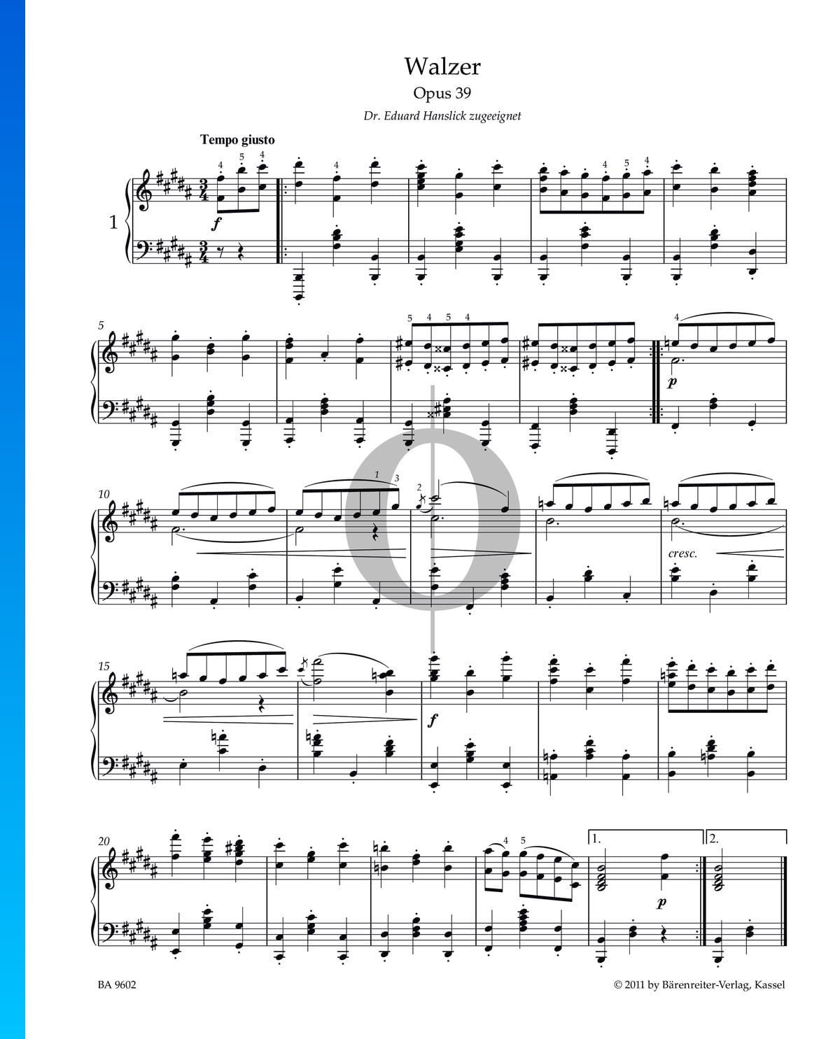 Walzer, Op. 39 Nr. 1 Klaviernoten (Johannes Brahms) - OKTAV