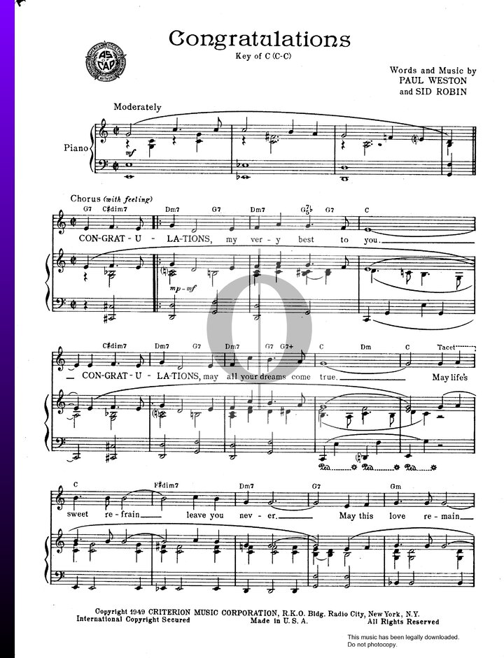 Congratulations (Jo Stafford) Piano Sheet Music - OKTAV