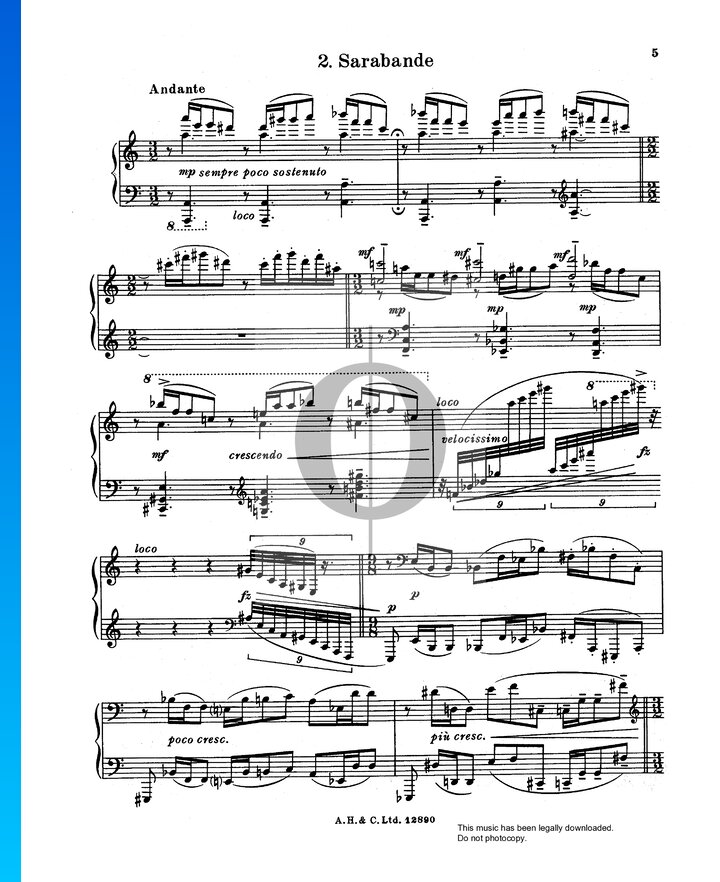 Dance Suite: 2. Sarabande (John Ogdon) Piano Sheet Music - OKTAV