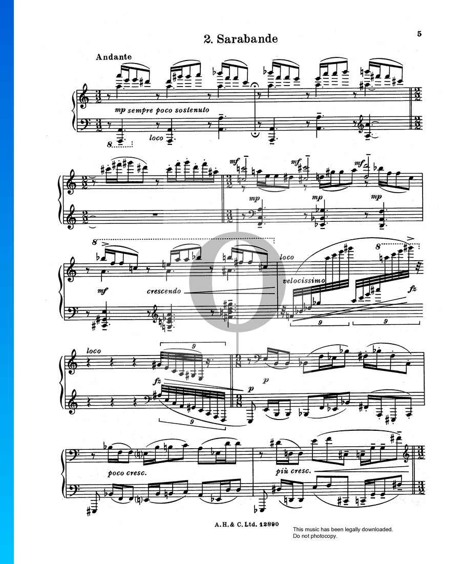 Dance Suite: 2. Sarabande (John Ogdon) Piano Sheet Music - OKTAV