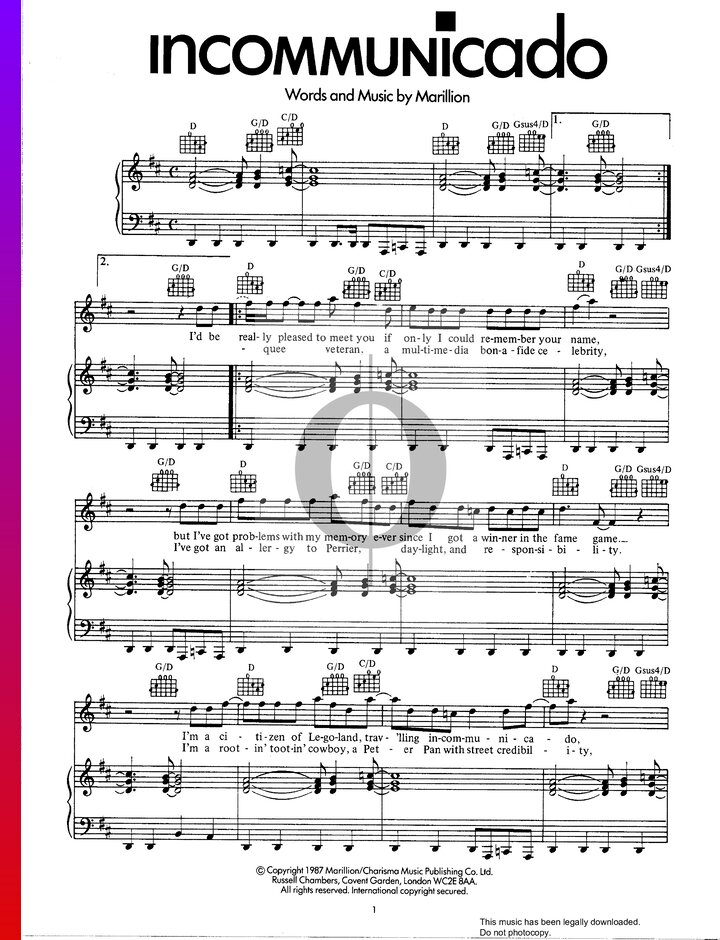 Incommunicado (Marillion) Piano Sheet Music - OKTAV
