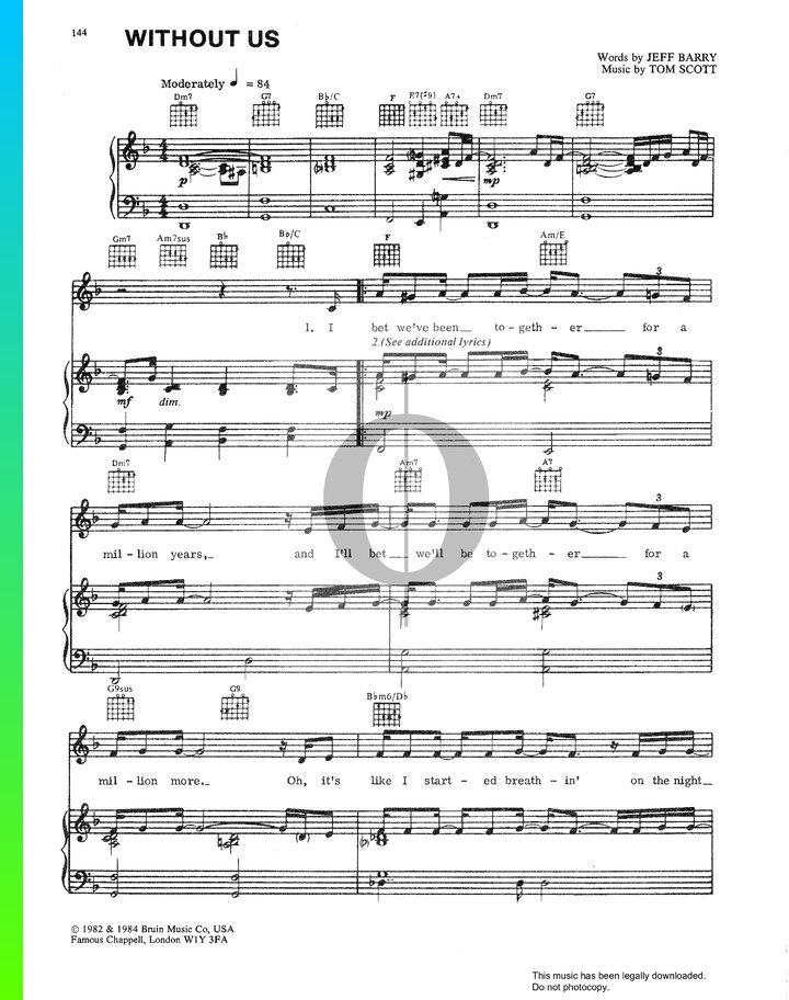 Without Us Piano Sheet Music from Family Ties by Tom Scott - OKTAV