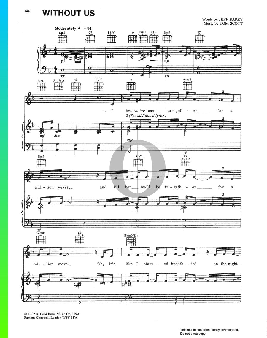 Without Us Piano Sheet Music from Family Ties by Tom Scott - OKTAV