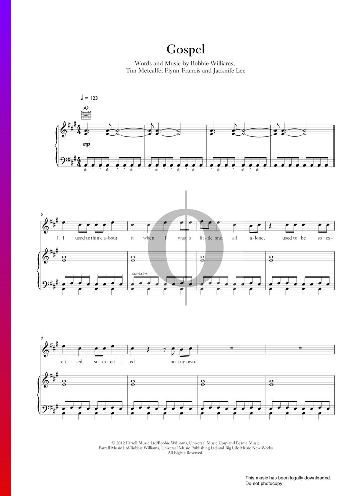 Gospel (Robbie Williams) Piano Sheet Music - OKTAV