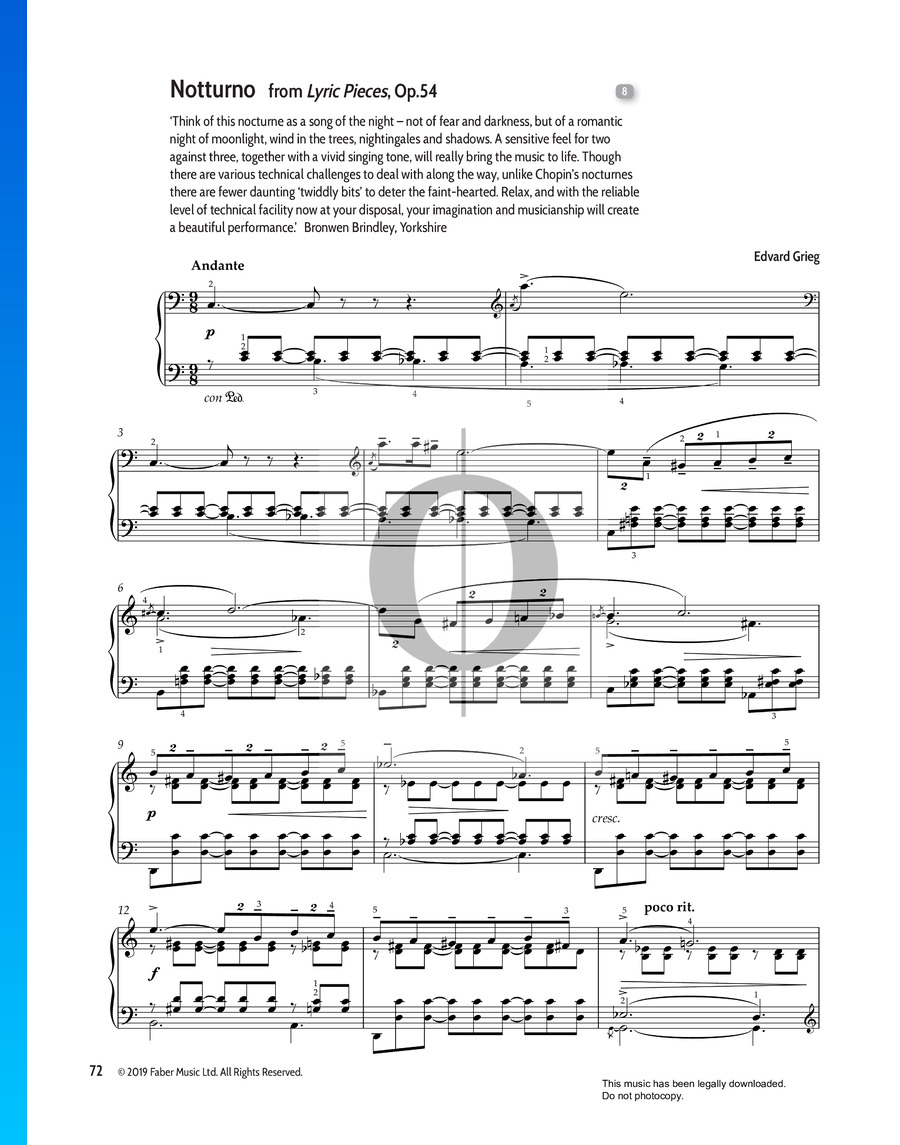Lyric Pieces, Op. 54 No. 4: Notturno (Edvard Grieg) Piano Sheet Music ...