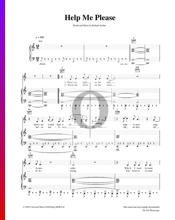 Help Me Please (Hard-Fi) Piano Sheet Music - OKTAV