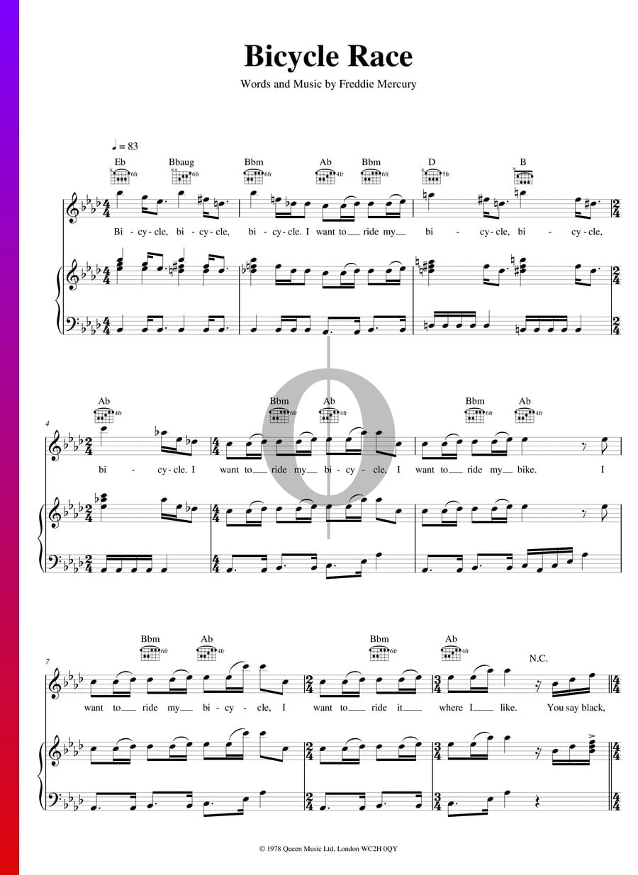 Bicycle Race (Freddie Mercury) Piano Sheet Music - OKTAV