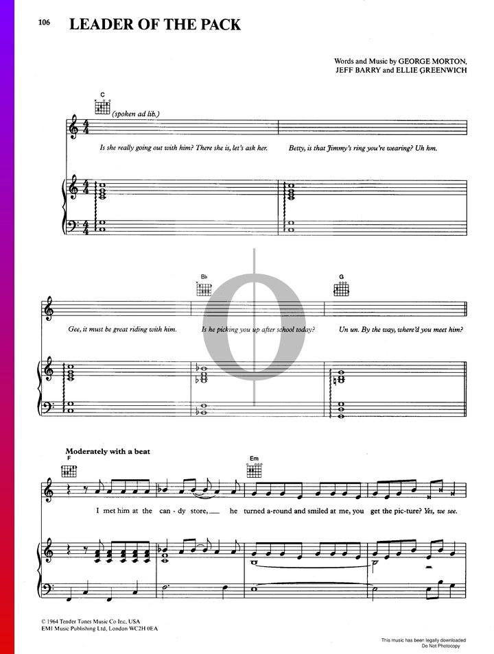 Leader Of The Pack (The Shangri-Las) Piano Sheet Music - OKTAV
