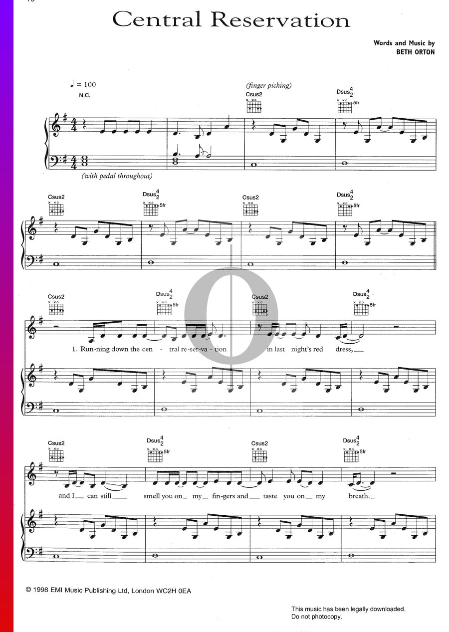 Central Reservation (Beth Orton) Piano Sheet Music - OKTAV