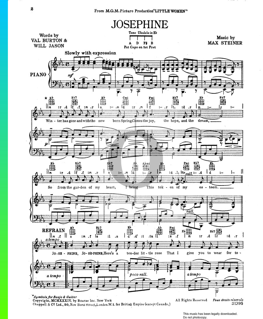 Josephine Piano Sheet Music from Little Women by Max Steiner - OKTAV