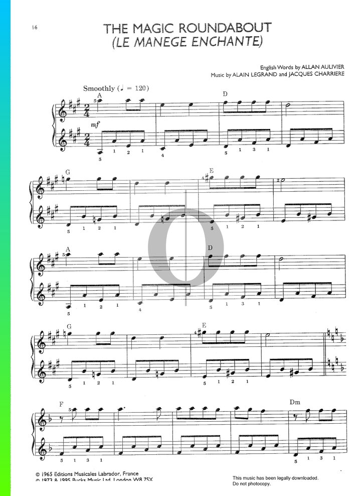 The Magic Roundabout (Le Manege Enchante) Piano Sheet Music from The ...