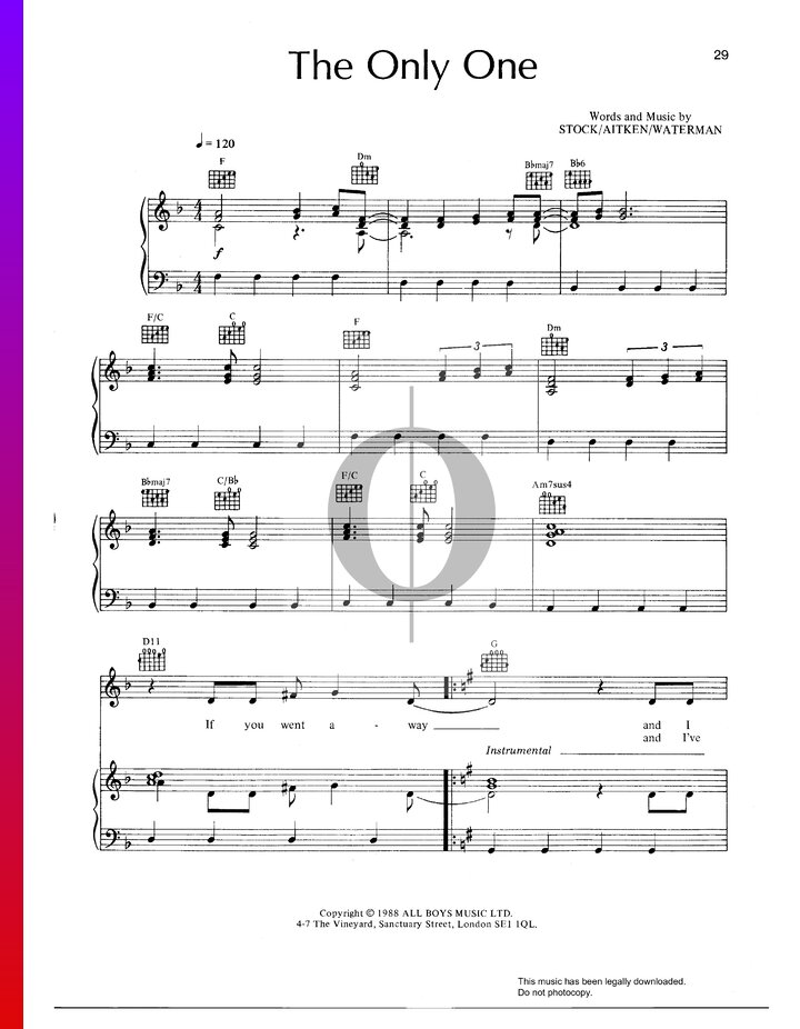 The Only One (Donna Summer) Piano Sheet Music - OKTAV