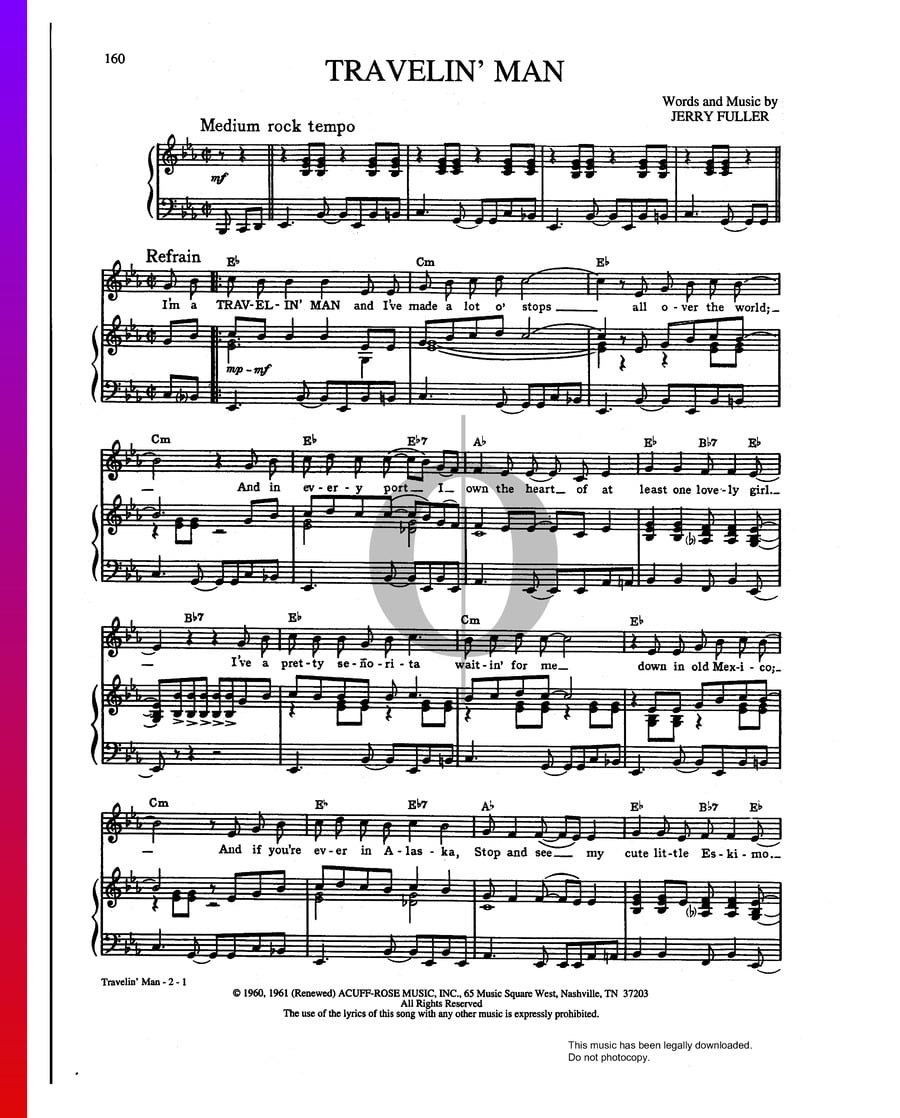 Travelin' Man di Ricky Nelson - Spartiti per pianoforte - OKTAV