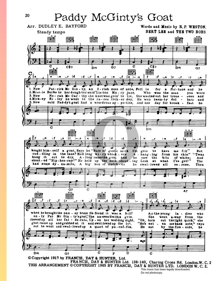 Paddy McGinty's Goat (The Two Bobs) Piano Sheet Music - OKTAV