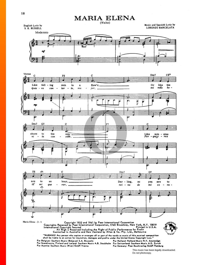 Maria Elena » Adolph Hofner - Partitions de piano - OKTAV