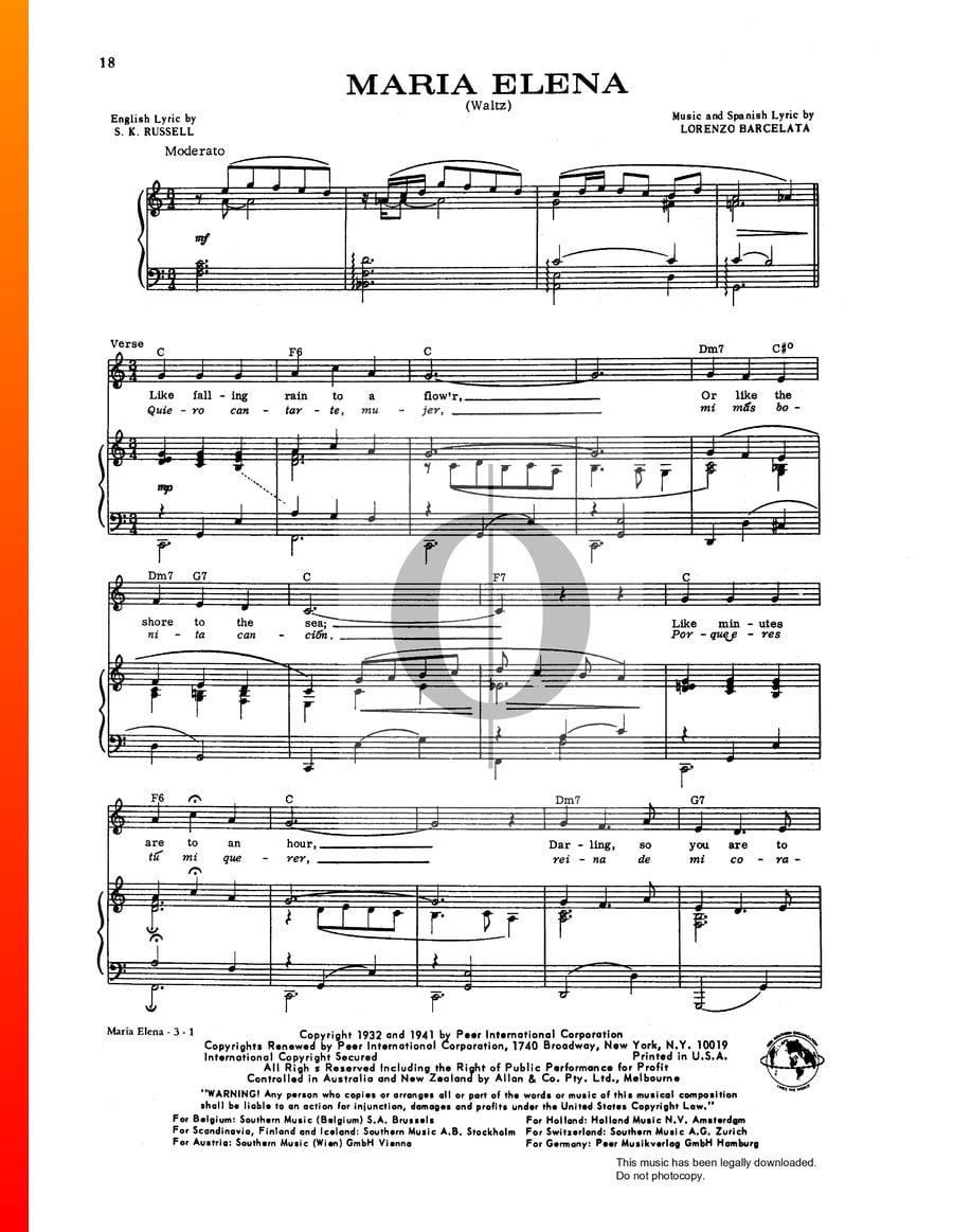 Maria Elena » Adolph Hofner - Partitions de piano - OKTAV