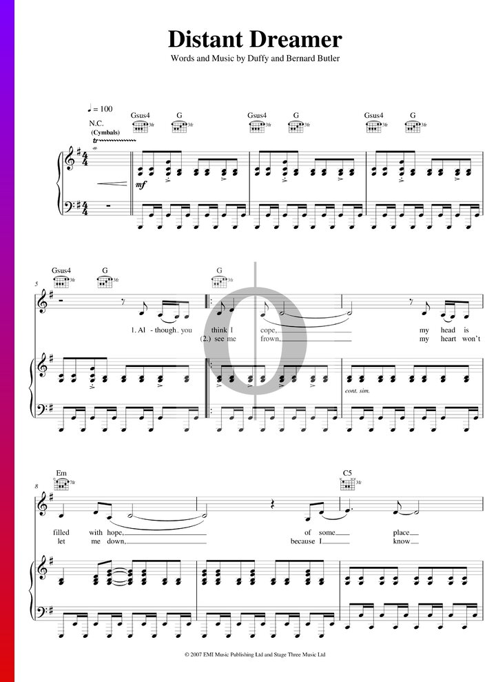 "Distant Dreamer" Noten (Klavier, Gesang, Gitarre) von Duffy - Niveau: Ambitioniert - SKU: 2 ...